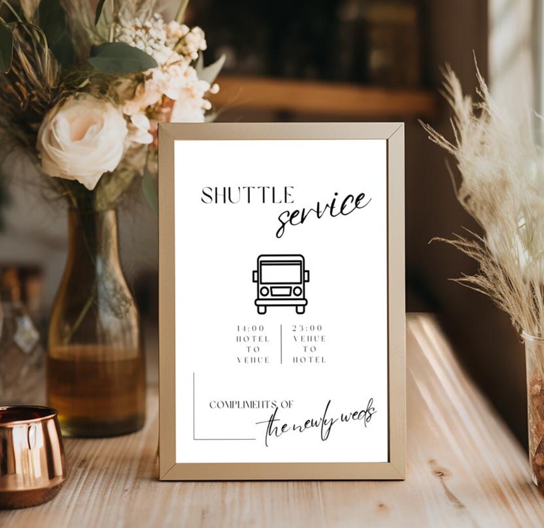 Shuttle Service Sign Template, Minimalist Wedding Sign, Transportation ...
