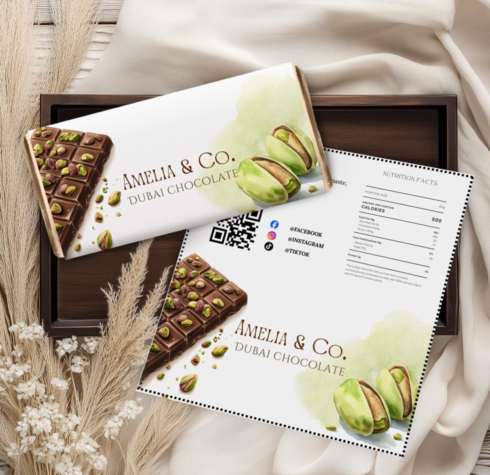 Dubai Chocolate Bar Wrapper Printable Dubai Candy Bar Label Pistachio ...
