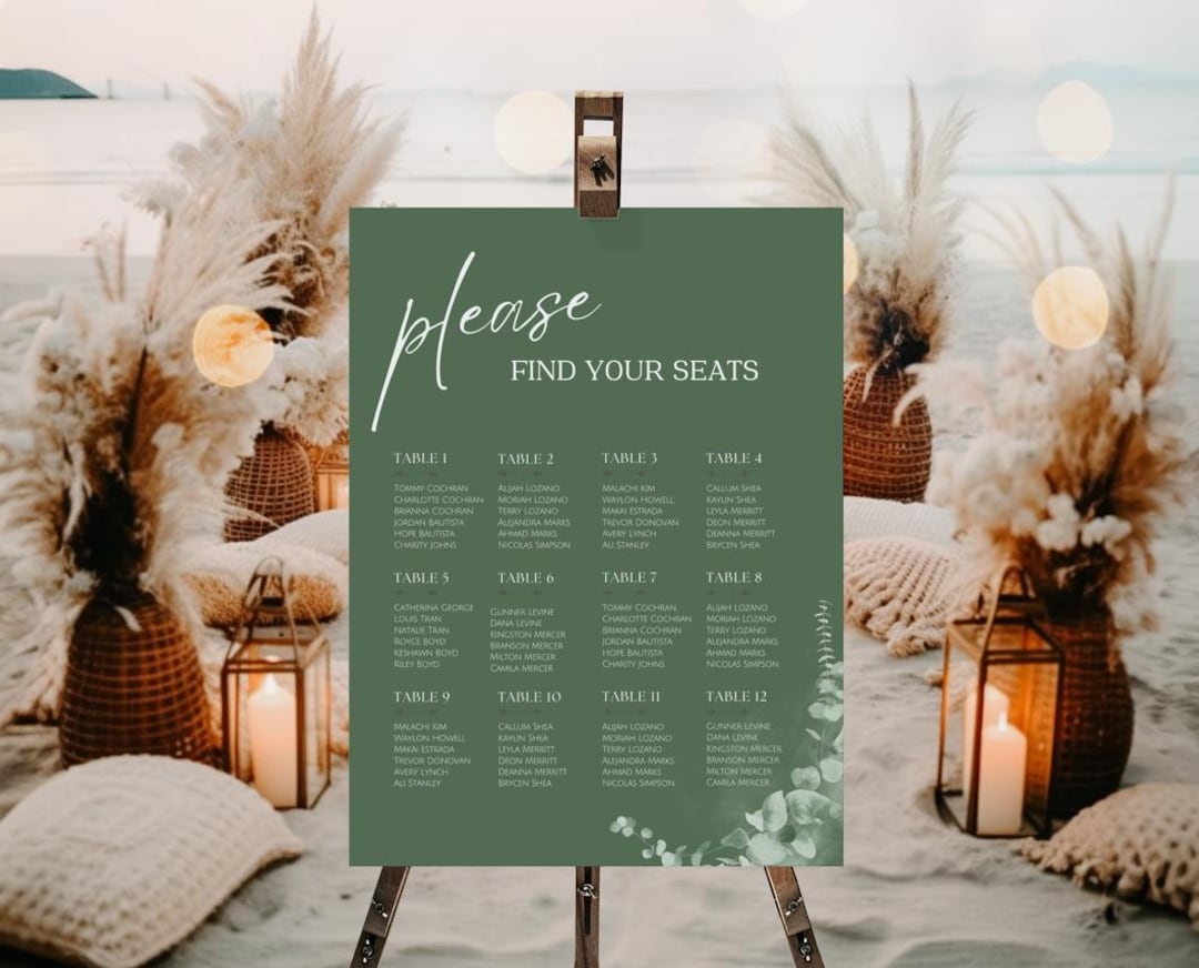 Sage Seating Chart Template, Wedding Seating Plan, Wedding Seating ...