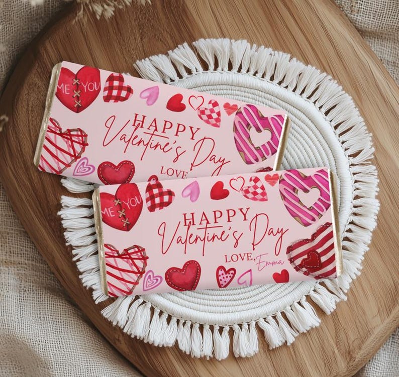 Valentine's Day Chocolate Bar Wrapper Template, Printable Hearts Candy ...