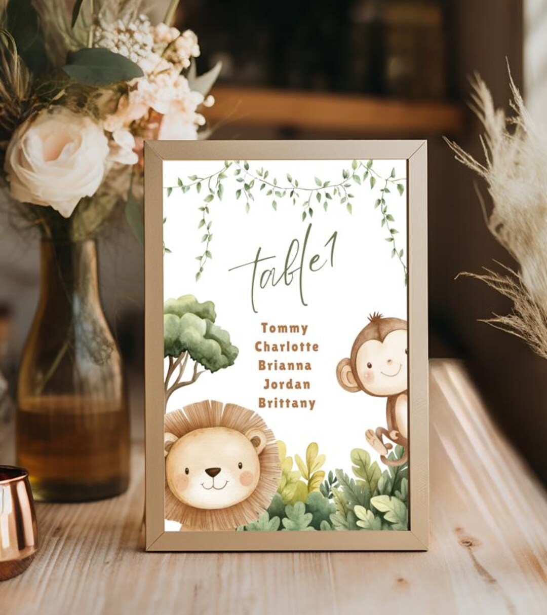 Safari Table Number Template Jungle Animals Birthday Party Baby Shower ...