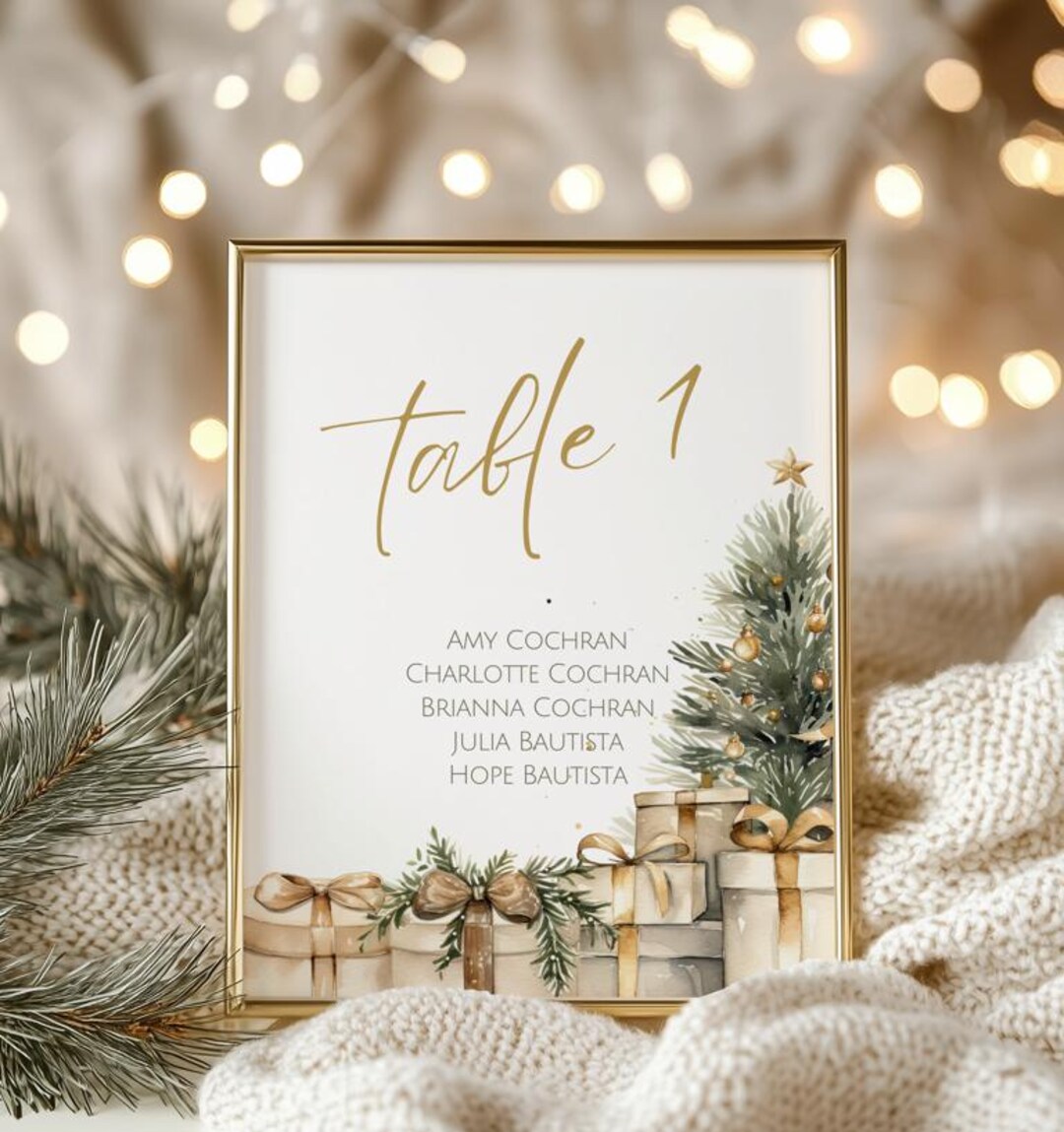 Christmas Wedding Table Seating Card Template Holiday Seating Chart ...