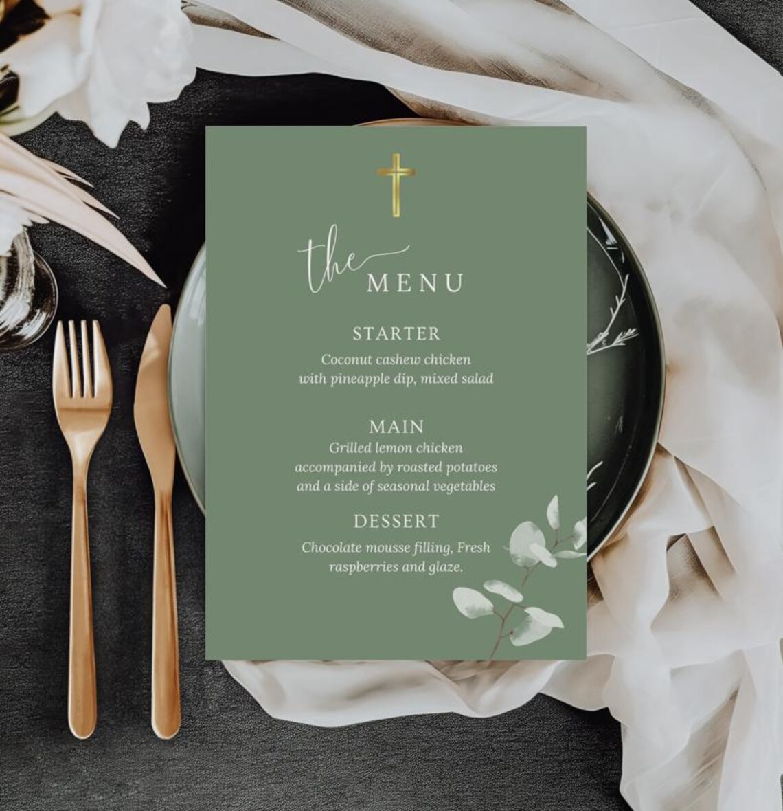 Sage Green Baptism Menu Template, Printable Christening Table Menu ...