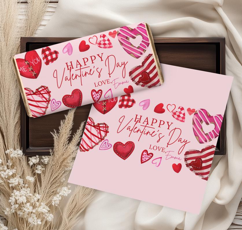 Valentine's Day Chocolate Bar Wrapper Template, Printable Hearts Candy ...