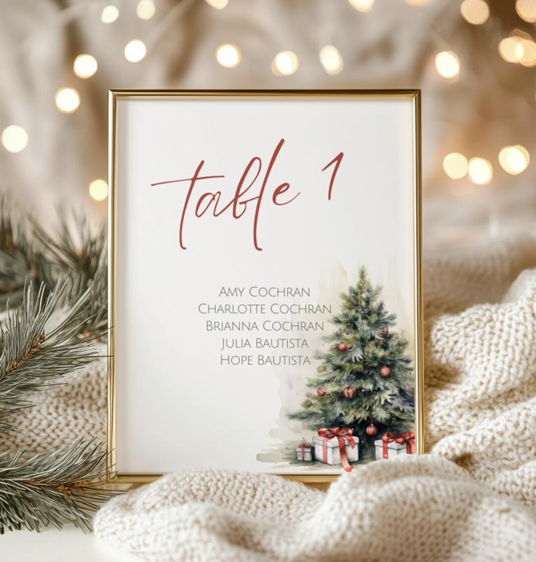 Christmas Wedding Table Seating Card Template Holiday Seating Chart ...