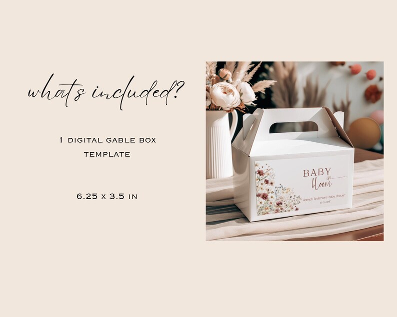 Wildflower Baby Shower Gable Box Label Editable Baby in Bloom Floral ...