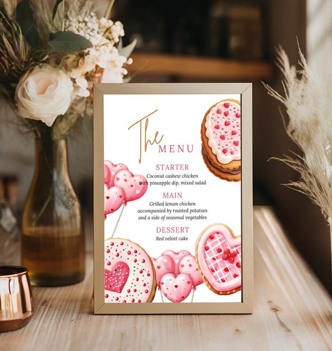 Printable Valentine Menu Template Galentine's Day Dinner Menu Dinner ...