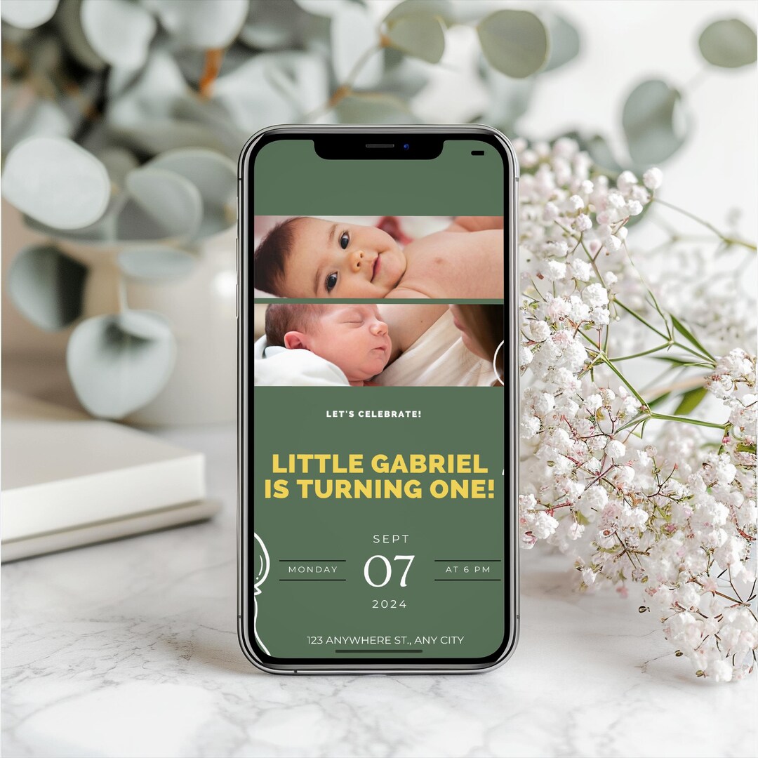 Editable Birthday Evite, Photo Invite, Baby Birthday Evite, Minimalist ...