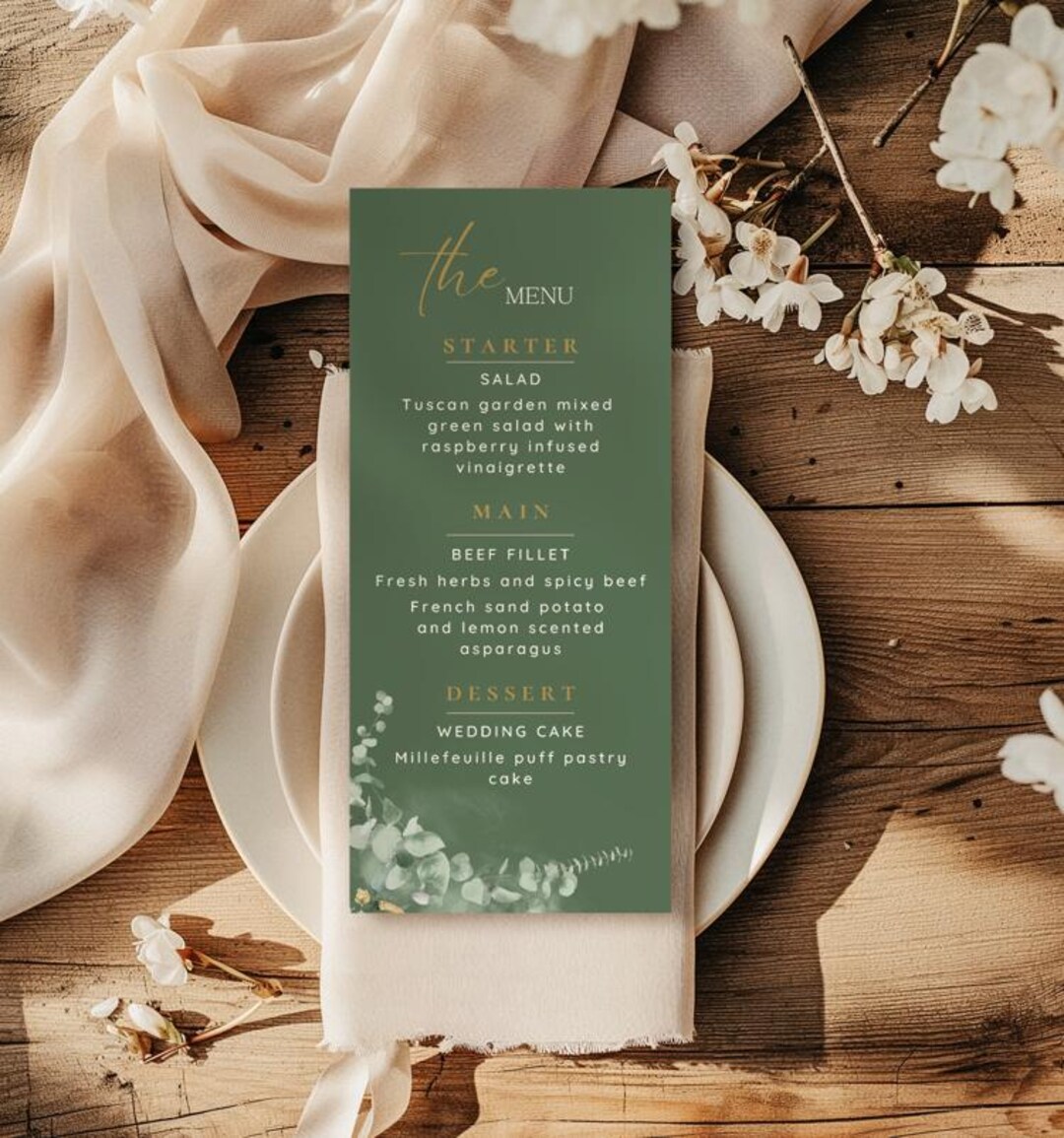 Sage Green Wedding Menu Template, Wedding Menu, Bridal Shower Lunch or ...
