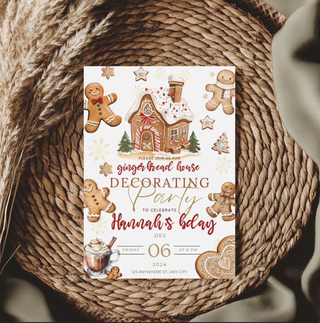 Editable Gingerbread House Birthday Party Invitation, Christmas Cookie ...