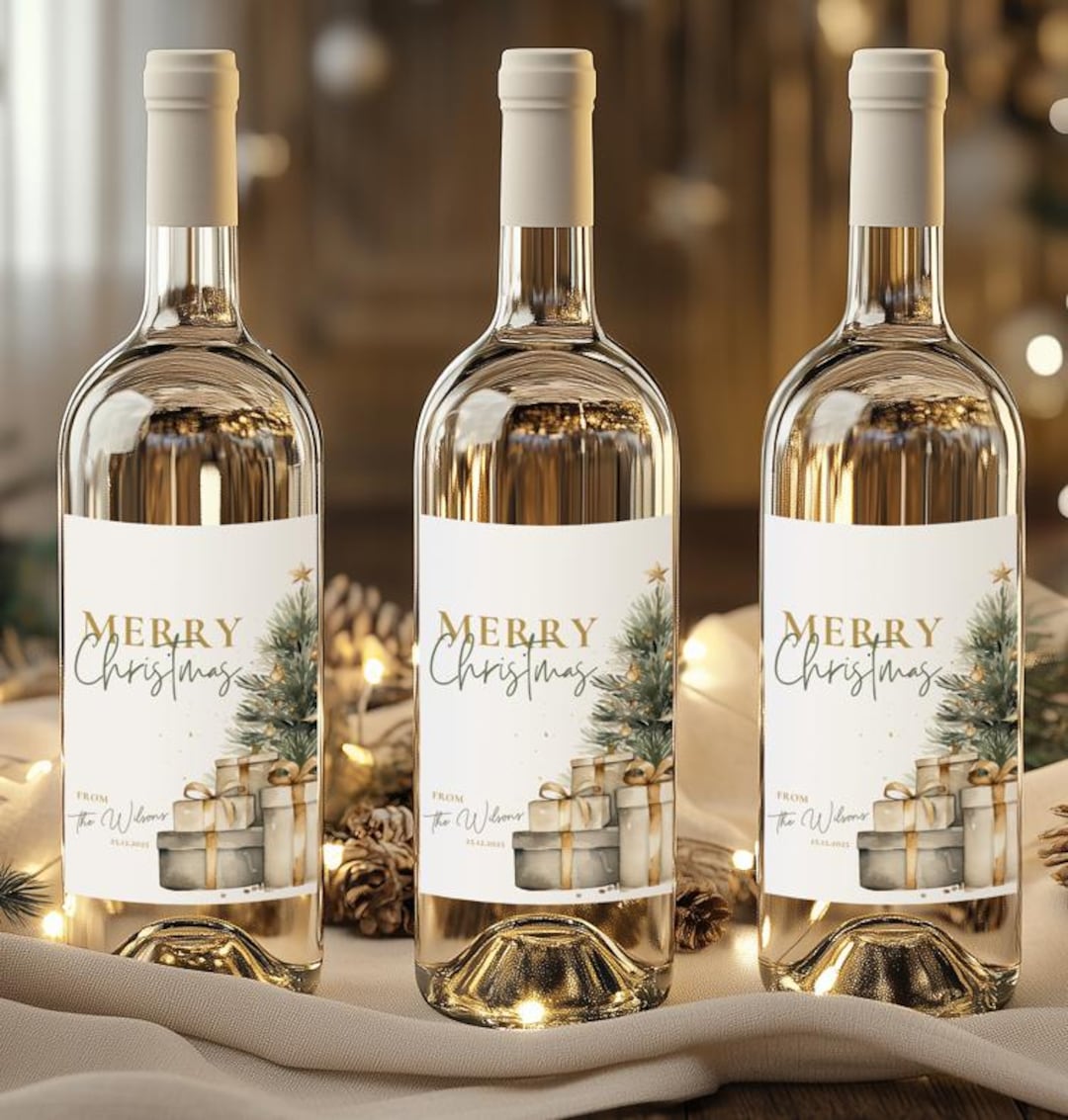 Christmas Wine Label Template, Christmas Wine Gift, Template, Holiday ...