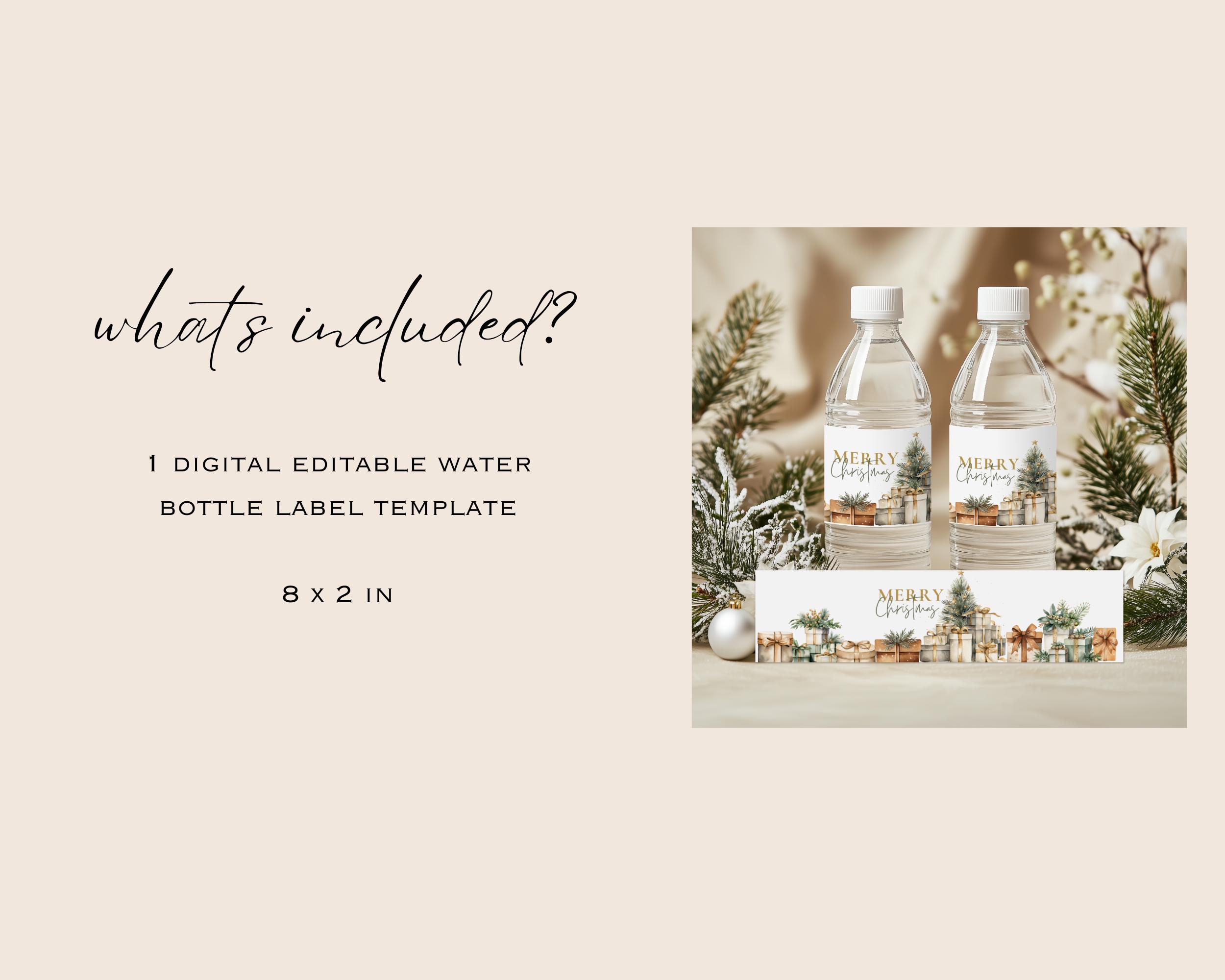 Christmas Water Bottle Label Template, Personalized Printable Template ...