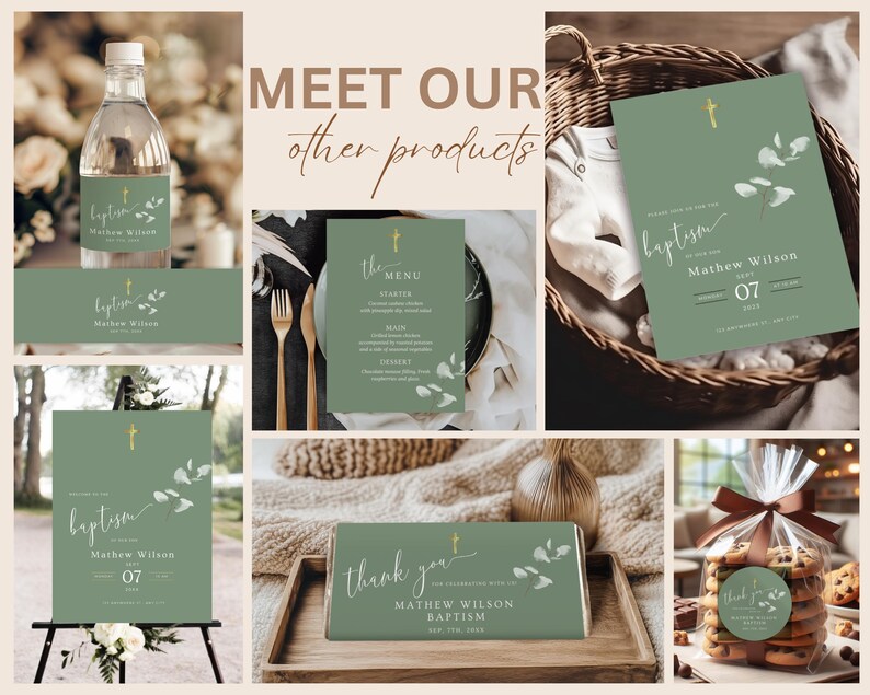 Sage Green Baptism Menu Template, Printable Christening Table Menu ...