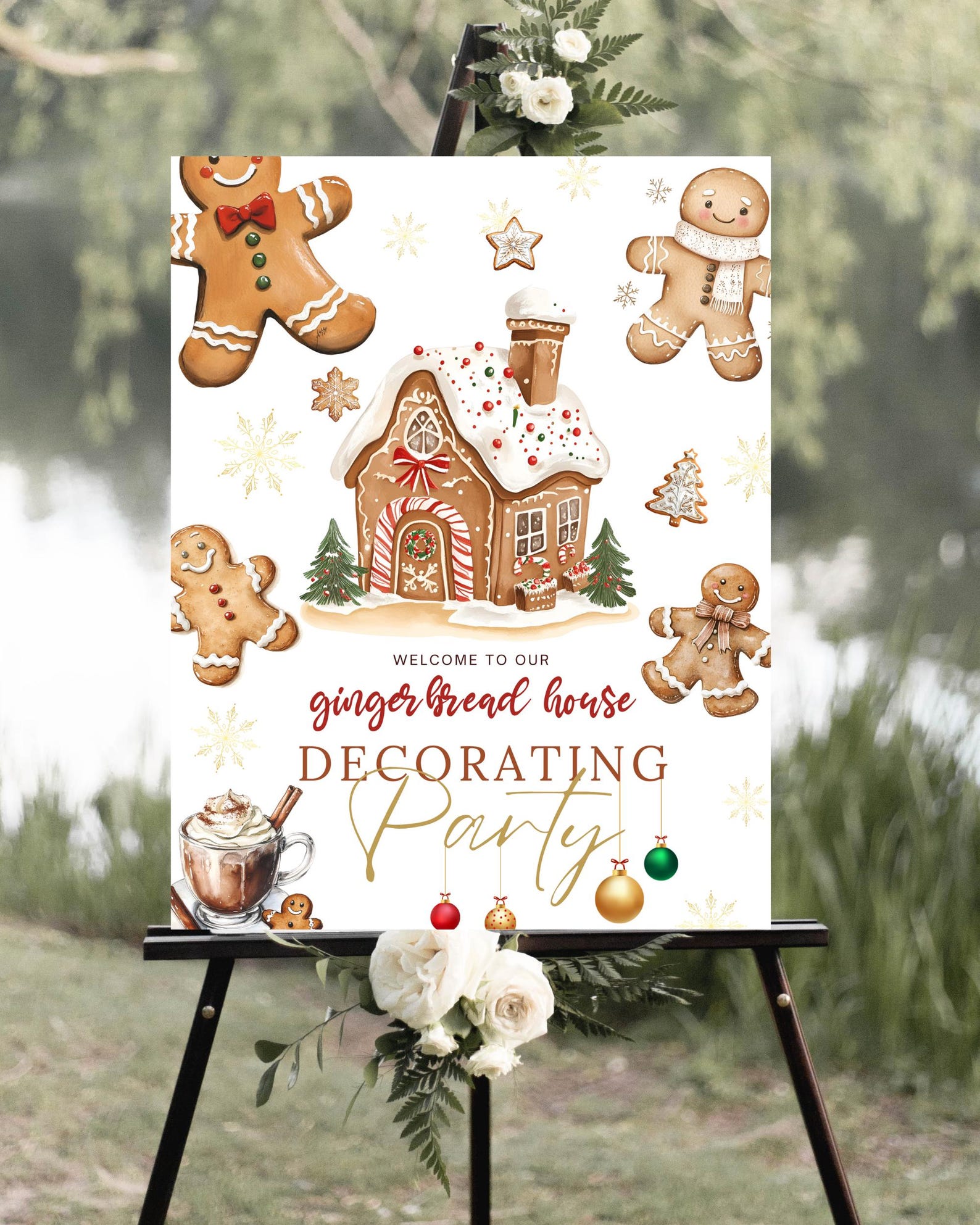 Editable Gingerbread House Decorating Party Welcome Sign, Christmas ...