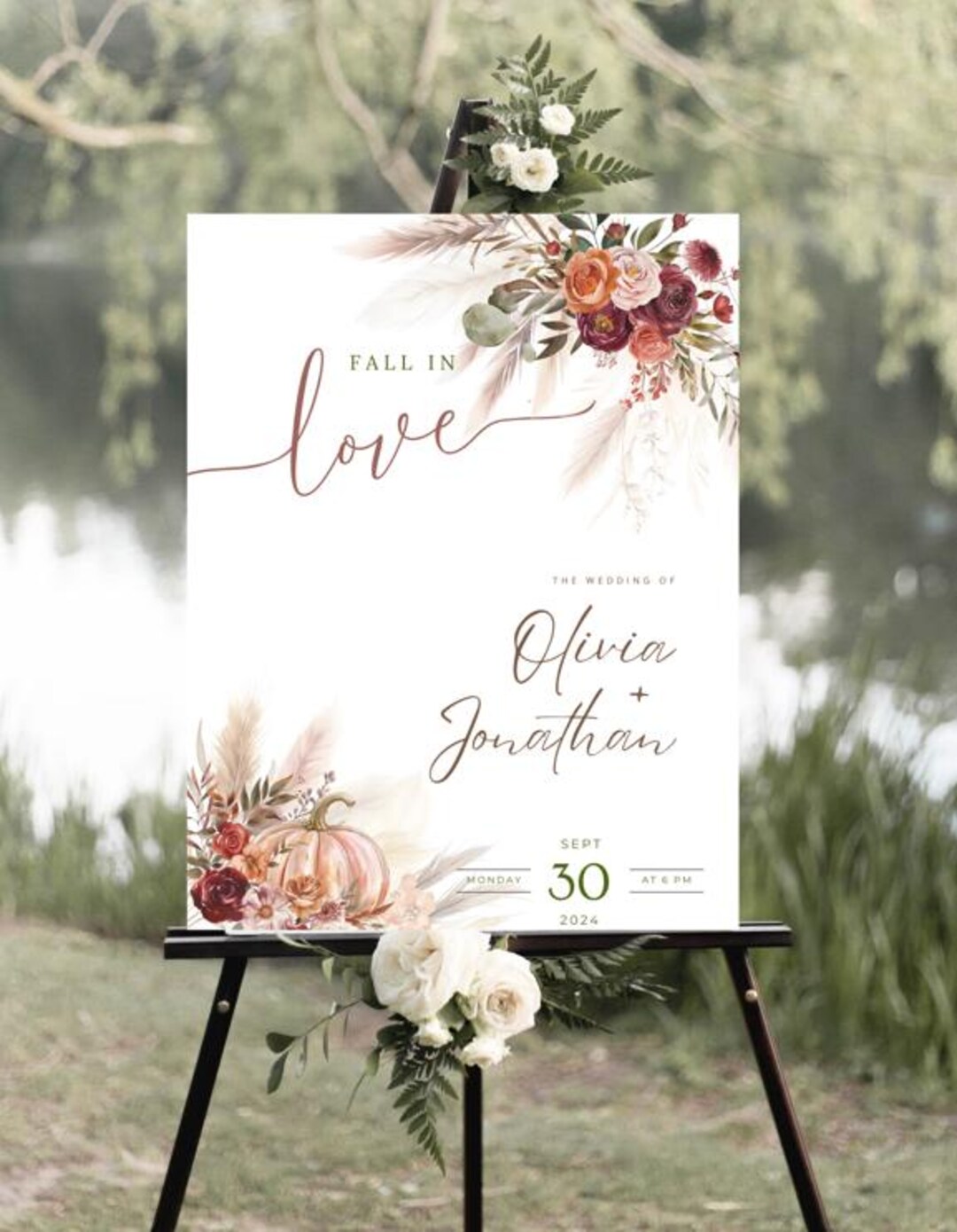 Fall in Love Wedding Welcome Sign, Autumn Wedding Welcome Sign, Fall ...