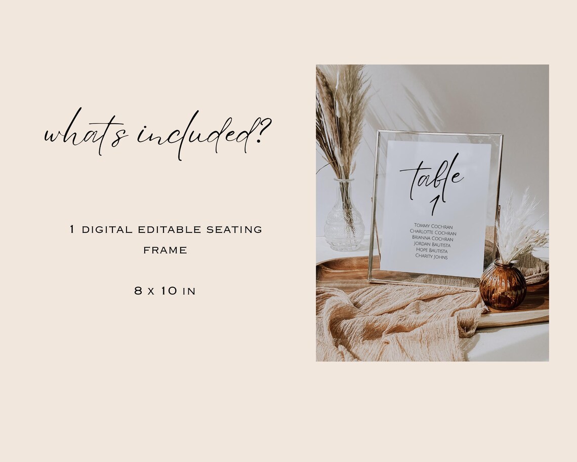 Minimalist Table Seating Card Template, DIY Wedding Seating Chart ...