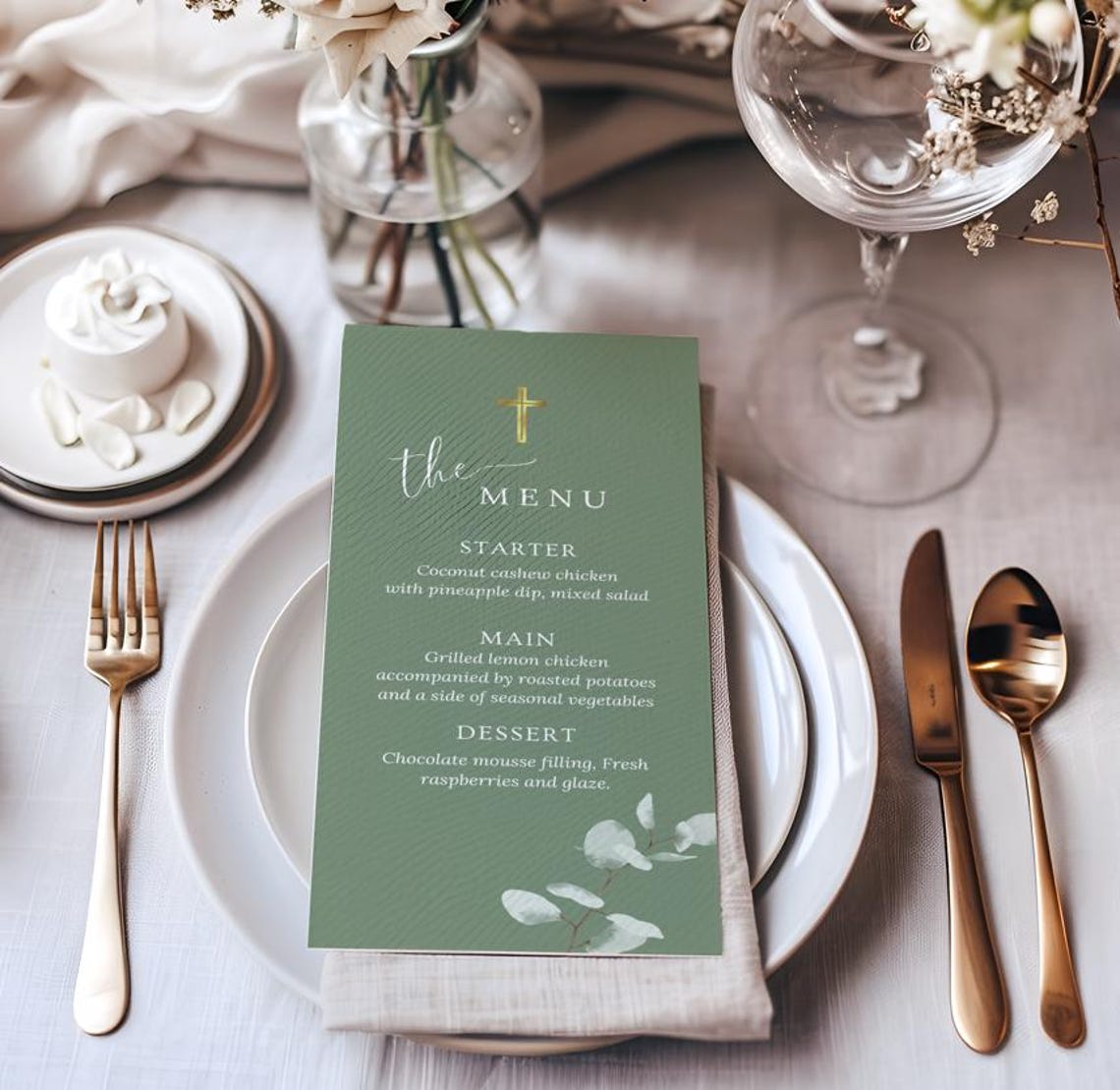 Sage Green Baptism Menu Template Printable Christening Menu Template ...