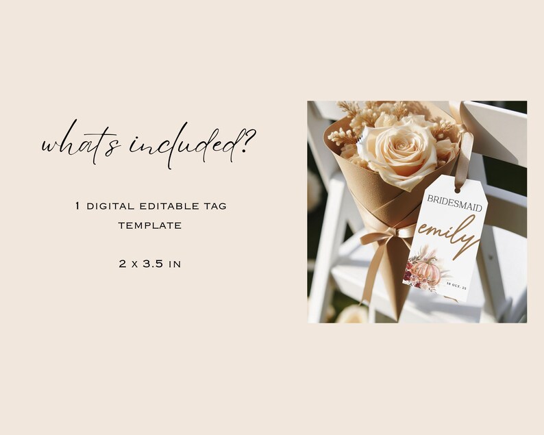 Bridesmaid Bouquet Tag Template, Fall Bridal Favor Tag, Autumn Wedding ...