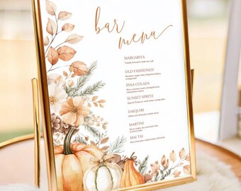 Thanksgiving Bar Menu Sign Template, Pumpkin Bar Menu, Friendsgiving ...