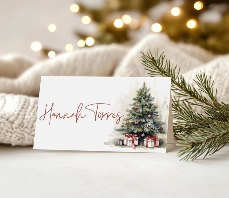 Christmas Dinner Place Card Template, Editable Christmas Place Card ...