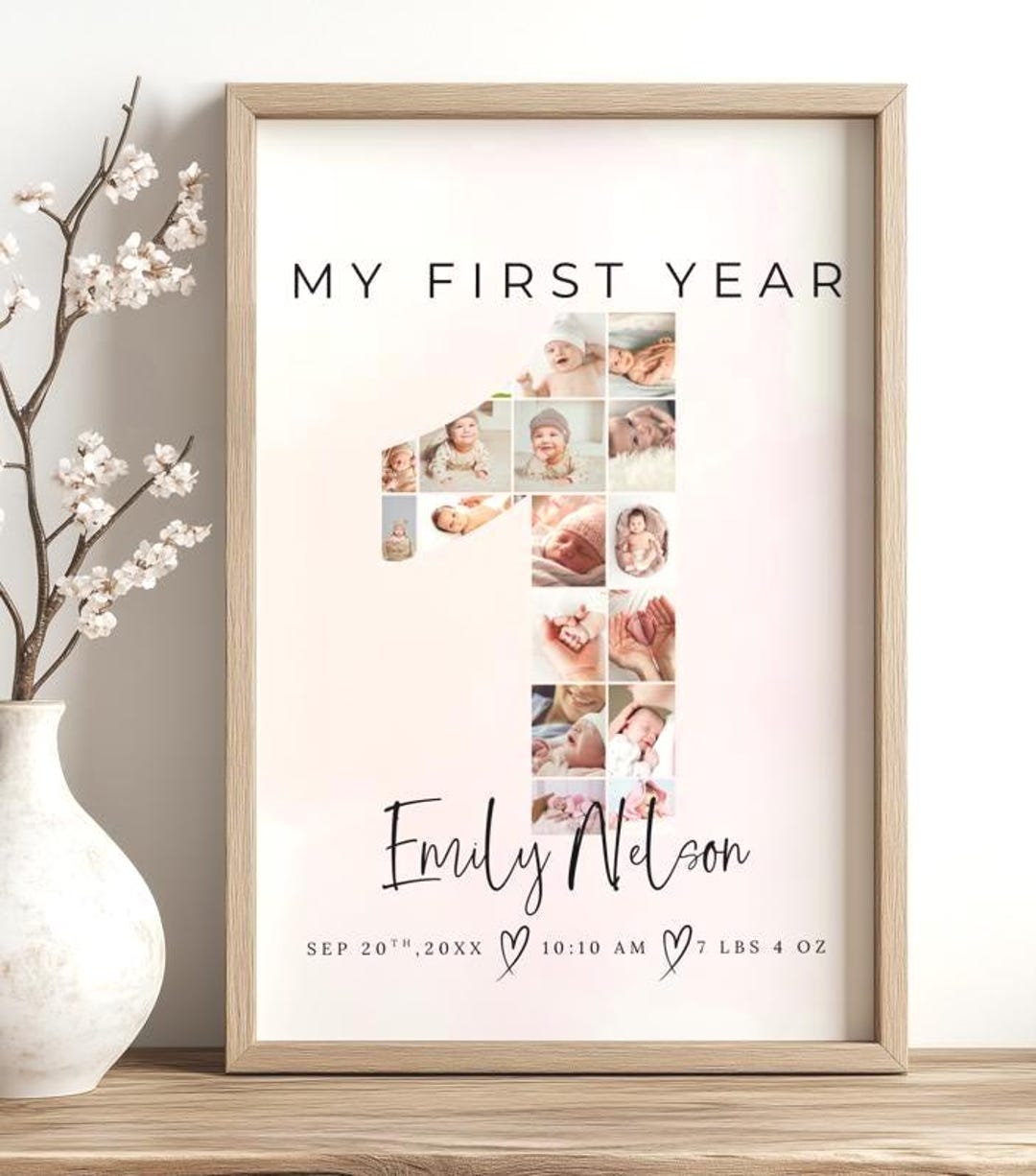 Birthday Number 1 Photo Collage, Birthday Gift, First Birthday Photo ...