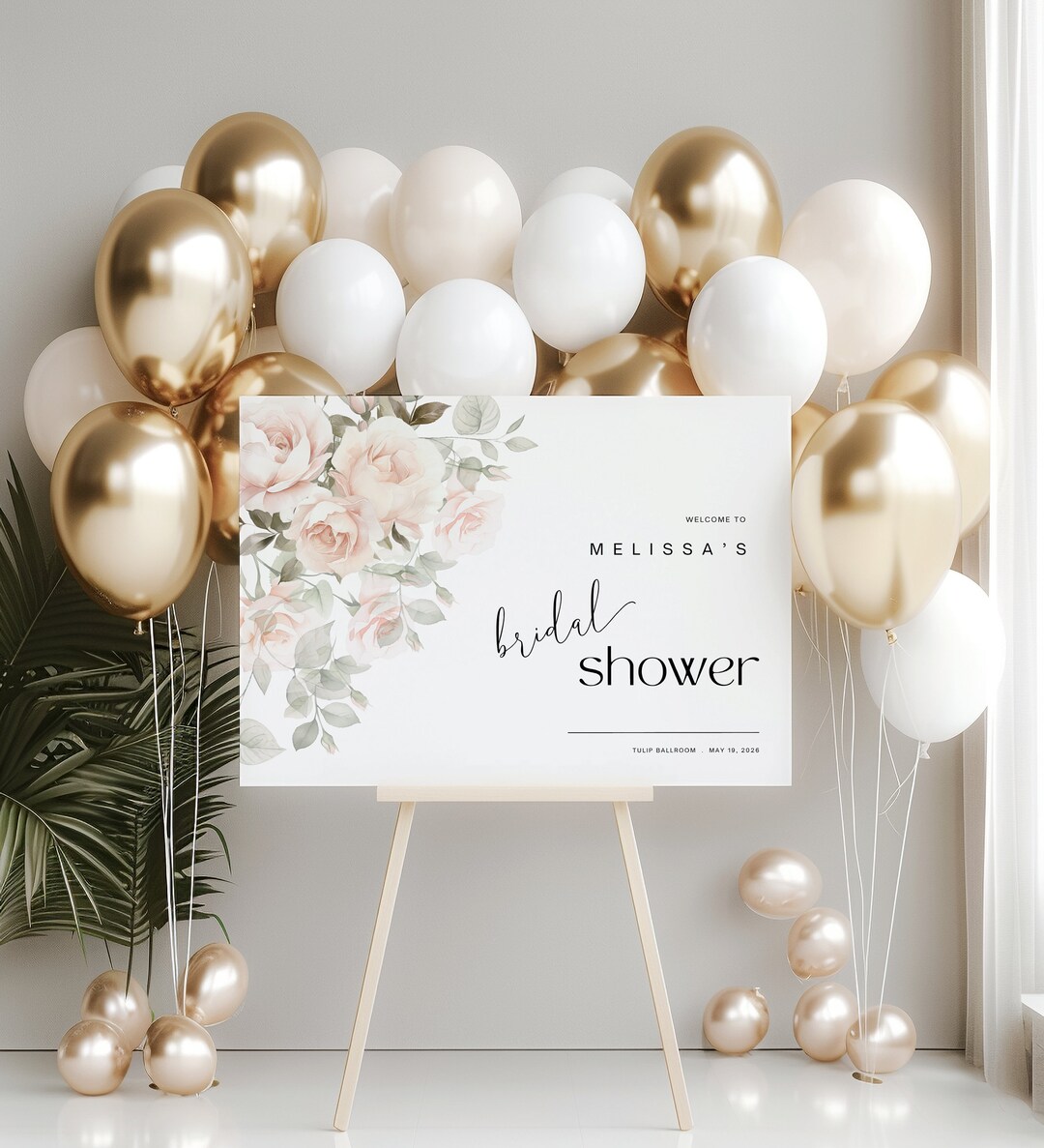 Spring Roses Bridal Shower Welcome Sign Template, Floral Welcome Sign ...