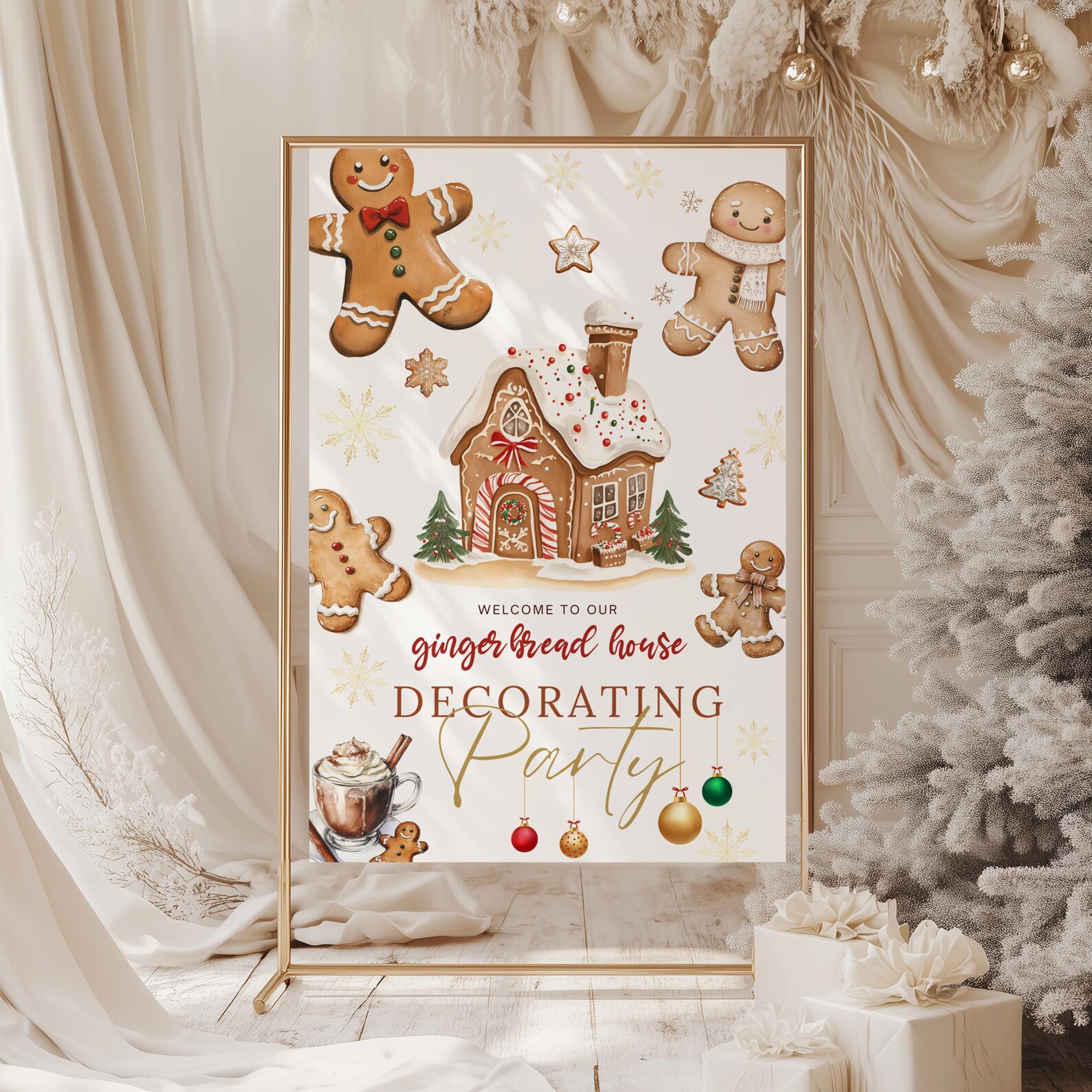 Editable Gingerbread House Decorating Party Welcome Sign, Christmas ...