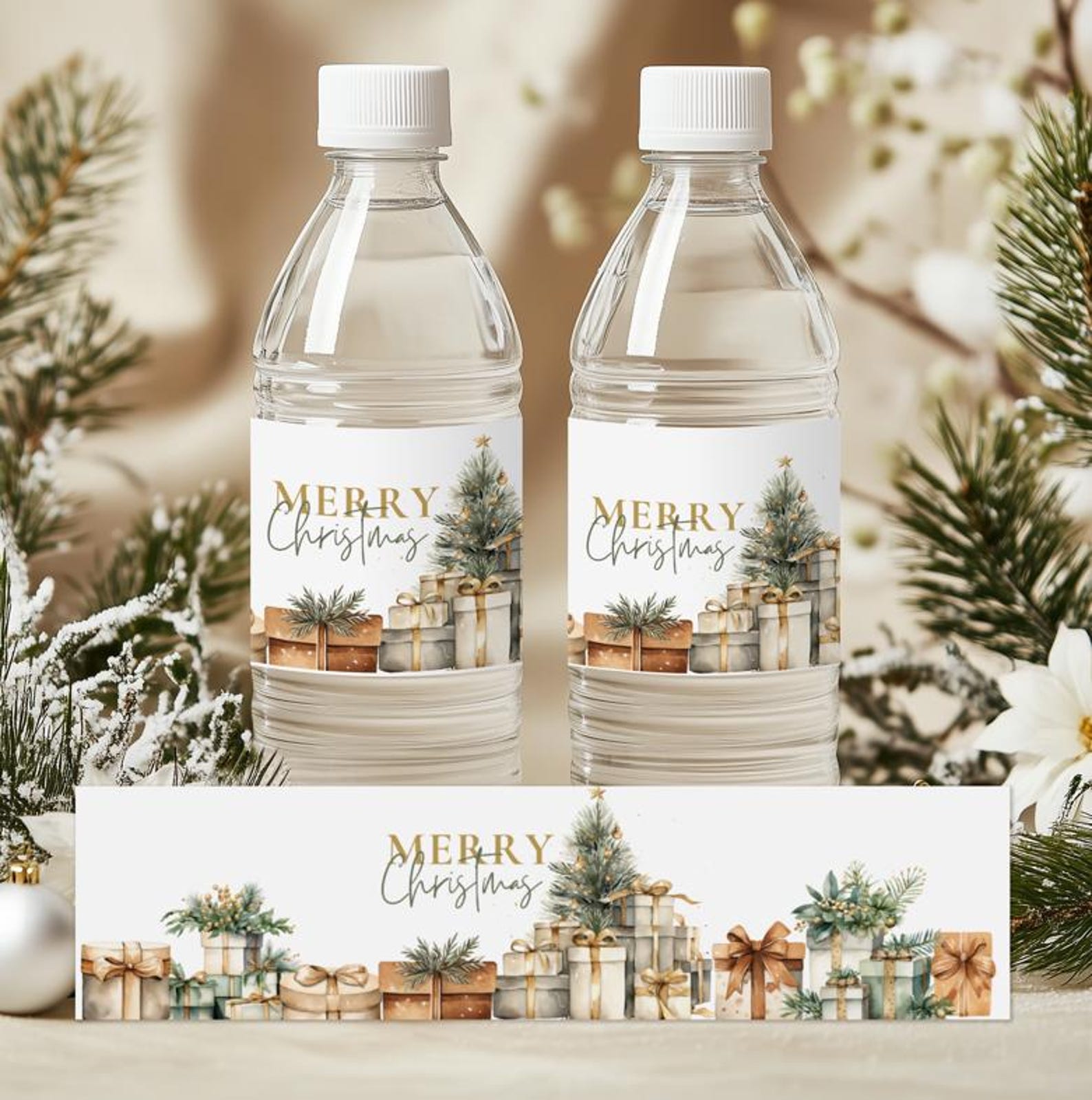 Christmas Water Bottle Label Template, Personalized Printable Template ...