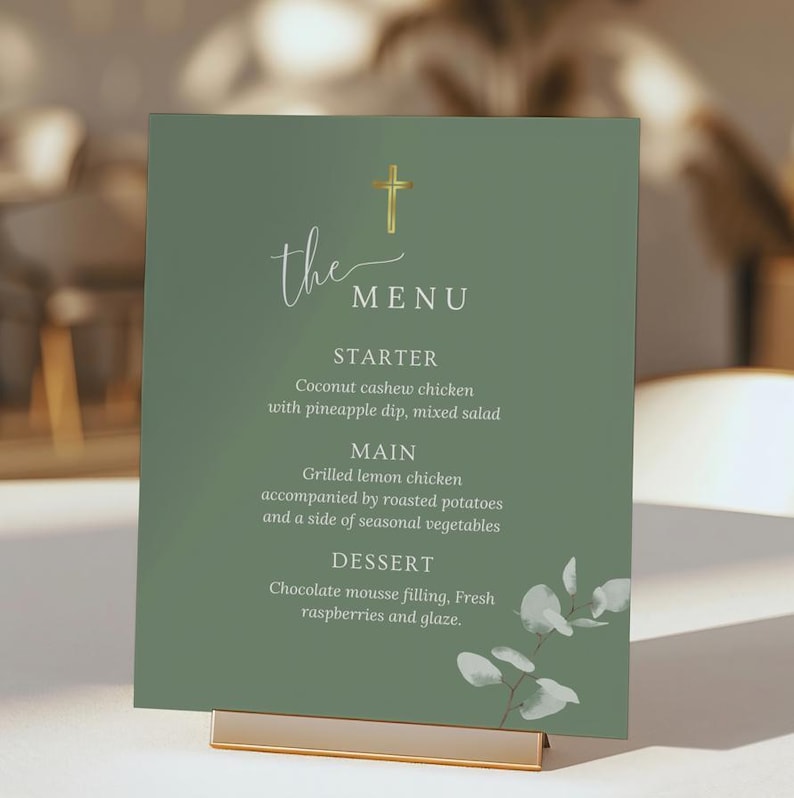 Sage Green Baptism Menu Template, Printable Christening Table Menu ...