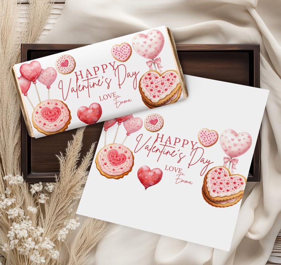 Valentine's Day Chocolate Bar Wrapper Template, Printable Hearts Candy ...