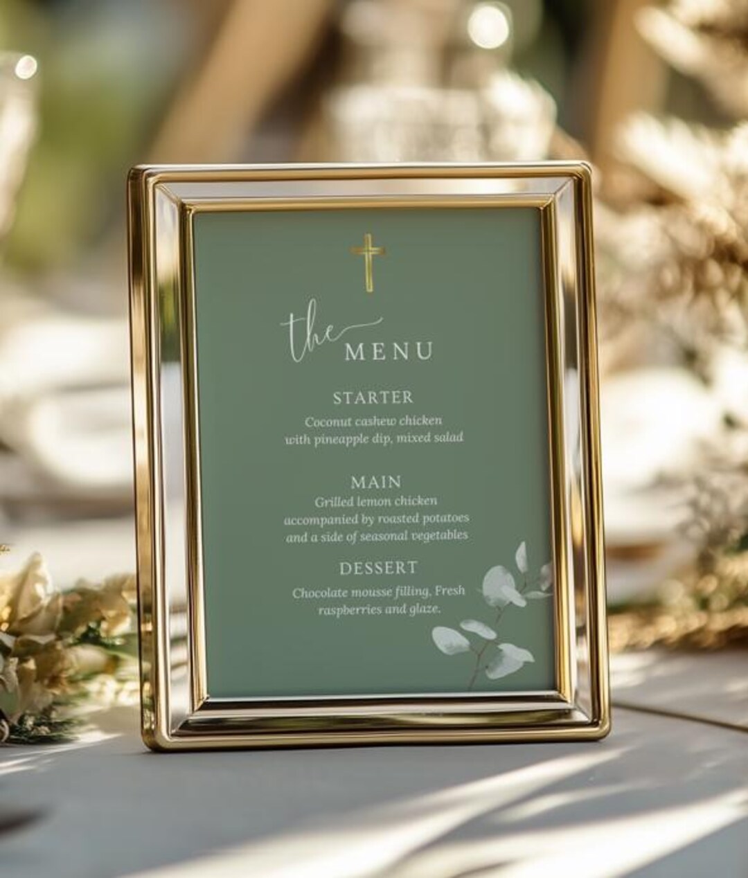 Sage Green Baptism Menu Template, Printable Christening Table Menu ...