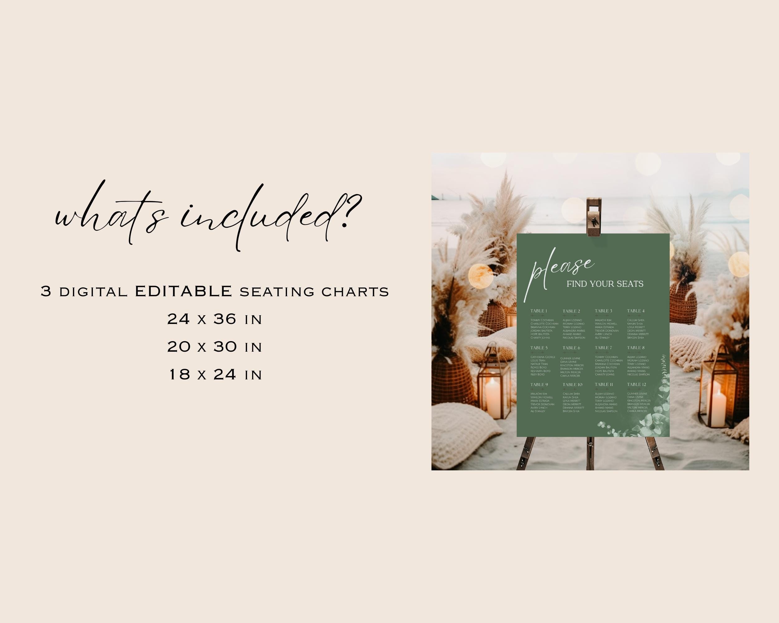 Sage Seating Chart Template, Wedding Seating Plan, Wedding Seating ...