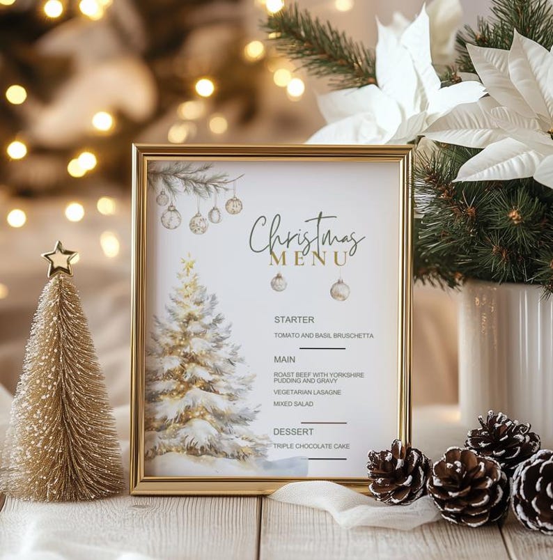 Christmas Tree Menu Card Template Editable Christmas Holiday Printable ...