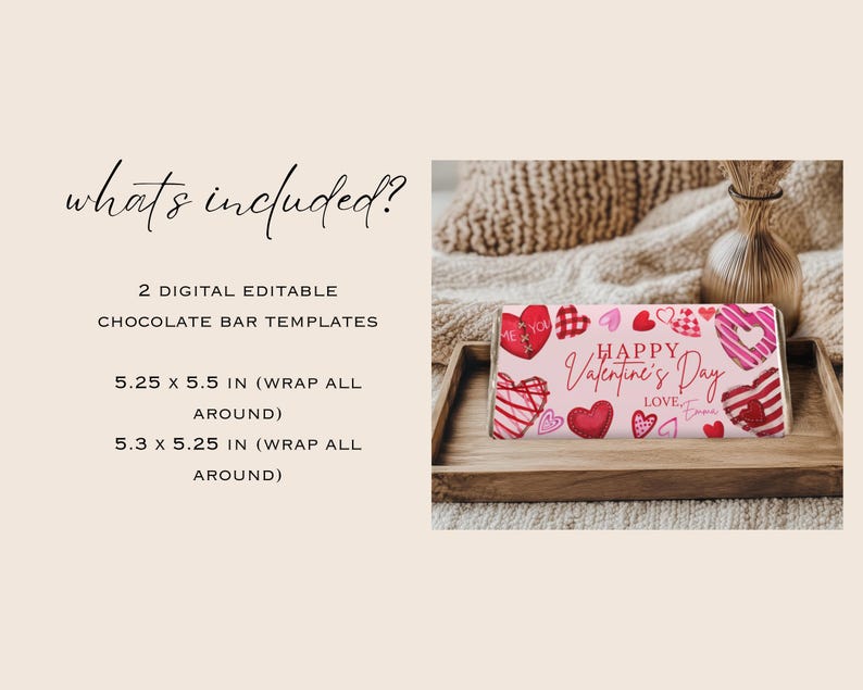 Valentine's Day Chocolate Bar Wrapper Template, Printable Hearts Candy ...