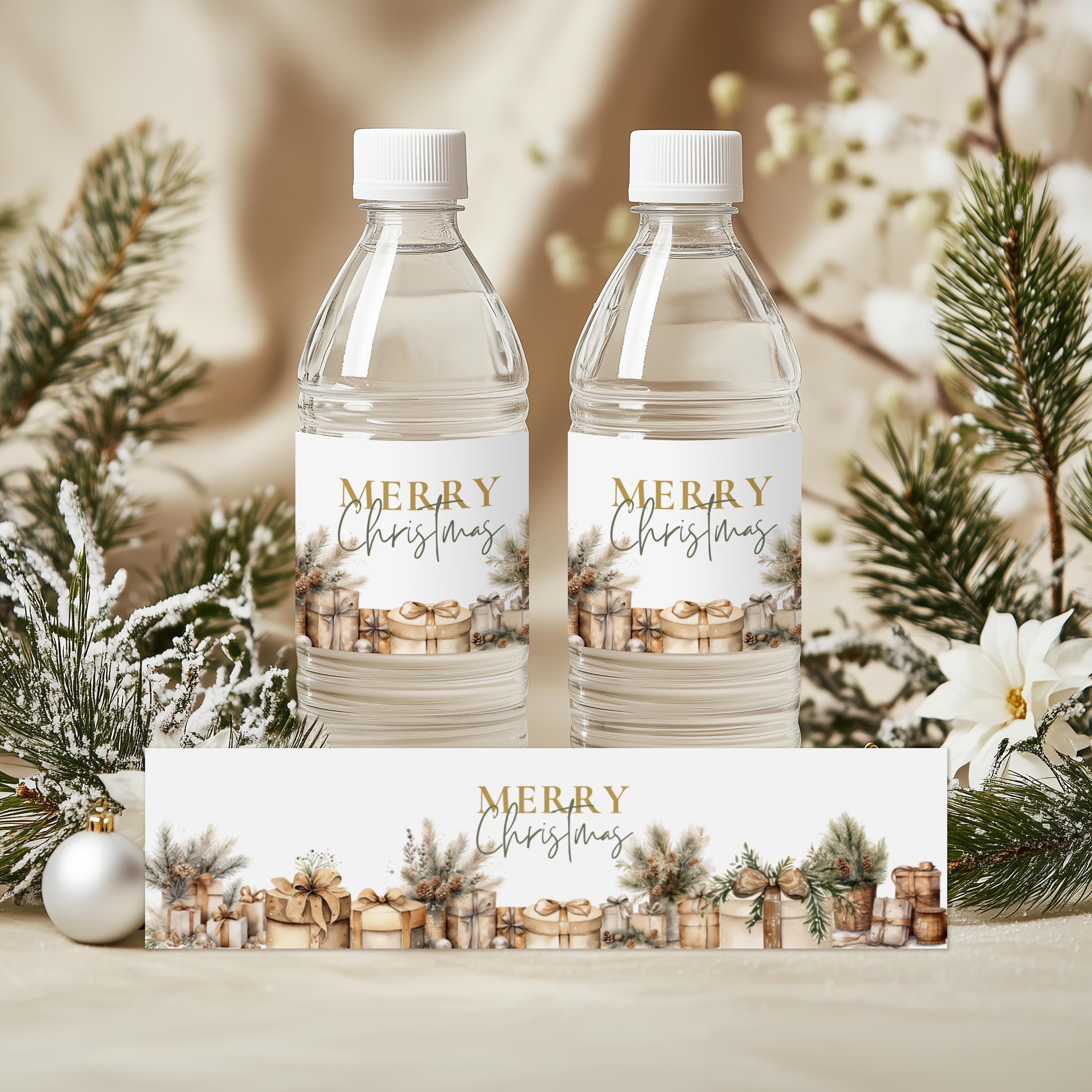 Christmas Water Bottle Label Template, Personalized Printable Template ...