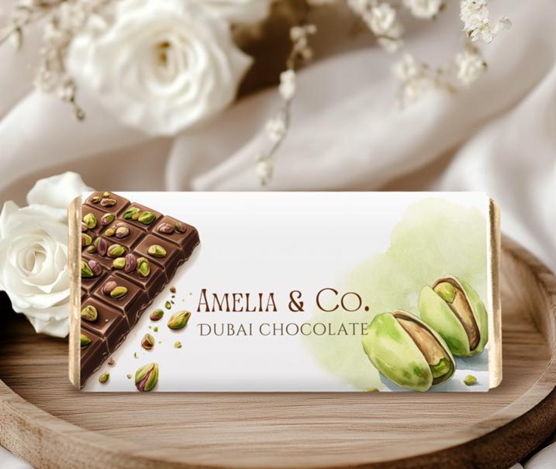 Dubai Chocolate Bar Wrapper Printable Dubai Candy Bar Label Pistachio ...