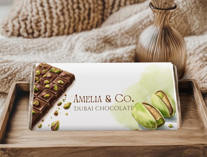 Dubai Chocolate Bar Wrapper Printable Dubai Candy Bar Label Pistachio ...