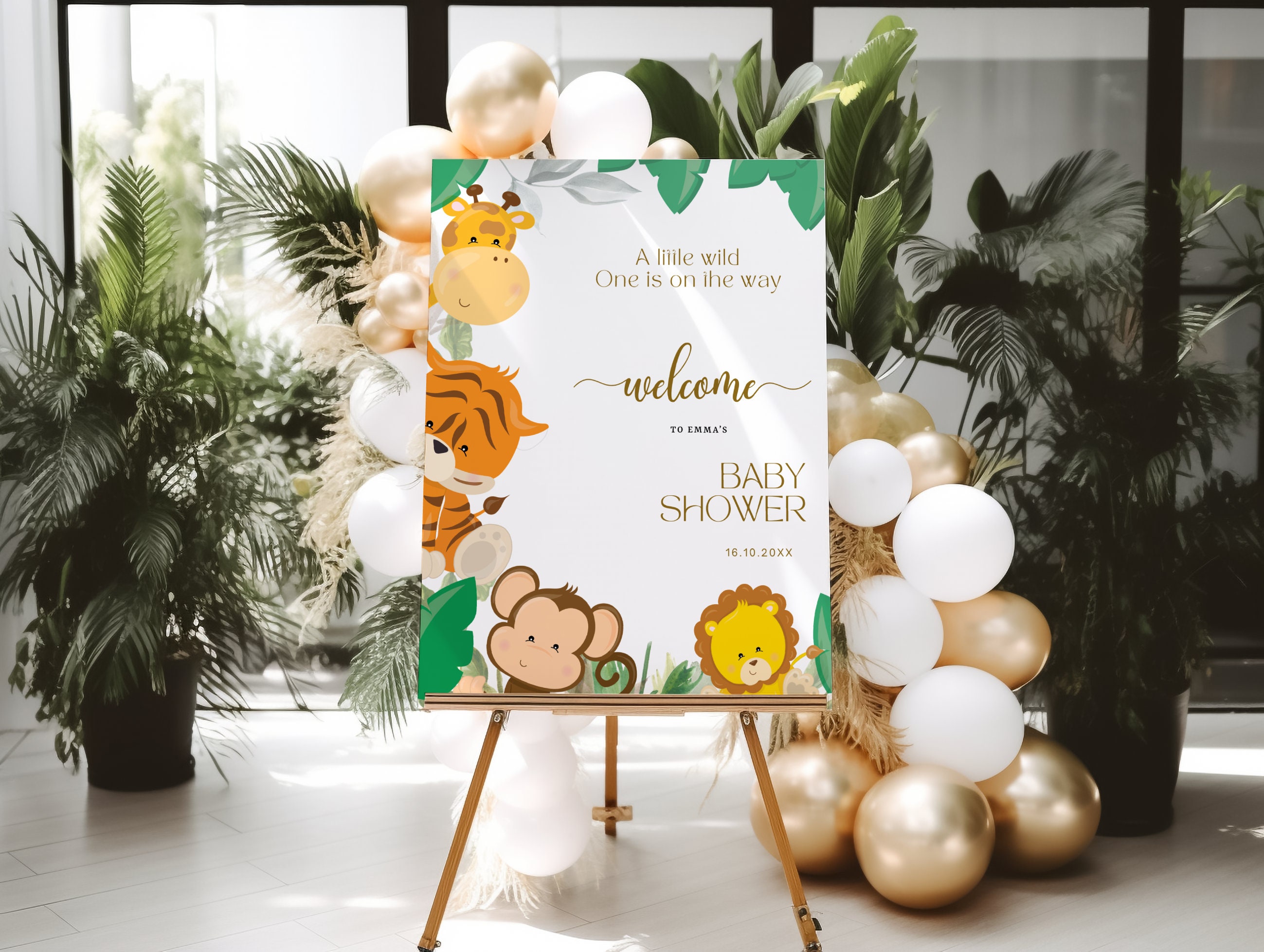 Editable A Little Wild One Baby Shower Welcome Sign Safari Jungle Baby ...
