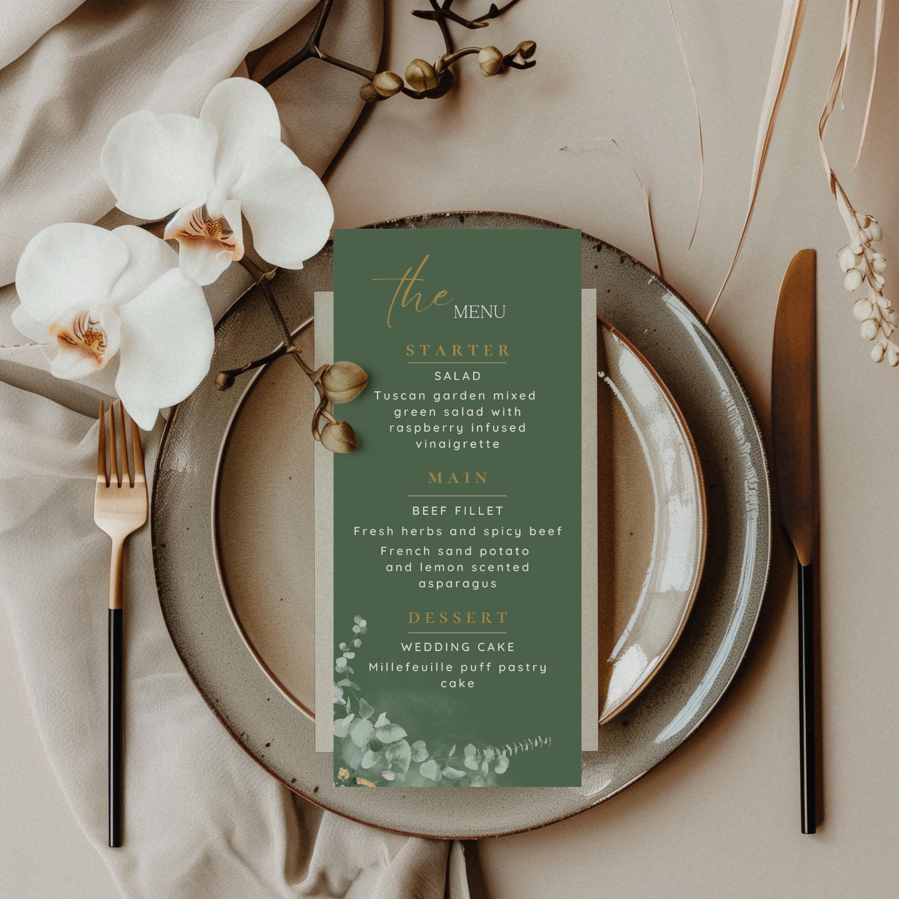 Sage Green Wedding Menu Template, Wedding Menu, Bridal Shower Lunch or ...