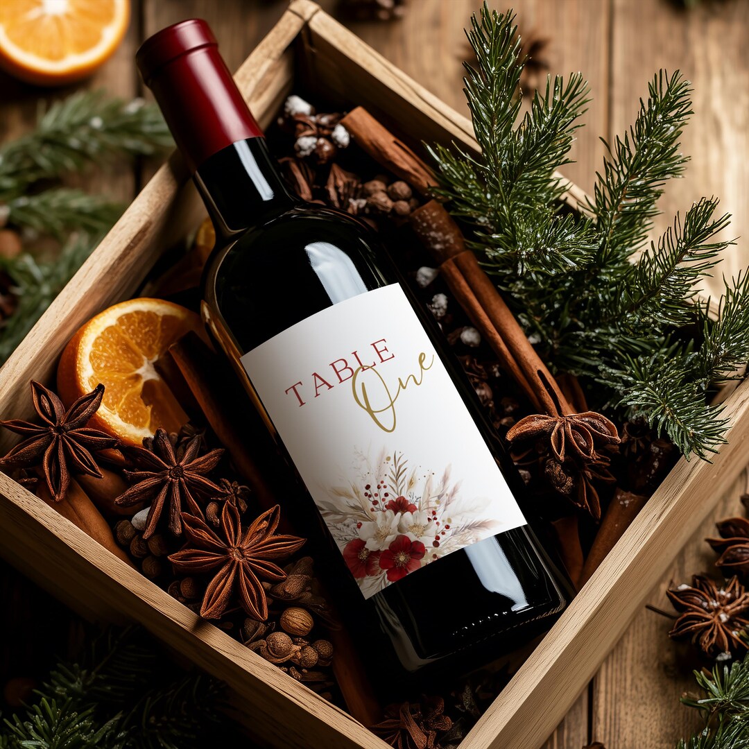 Christmas Wine Label Template, Christmas Wine Gift, Template, Holiday ...