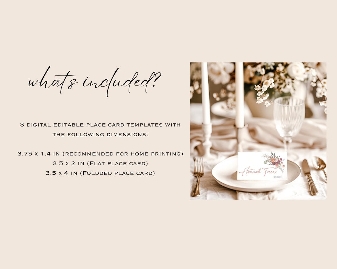 Editable Place Card Template Printable Place Card Fall Wedding Place ...