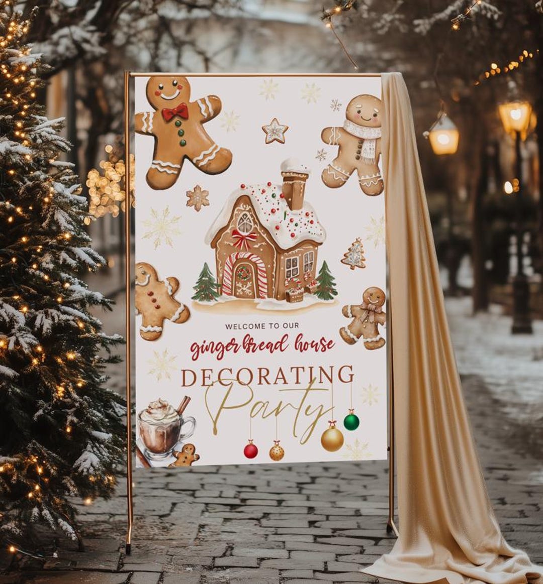 Editable Gingerbread House Decorating Party Welcome Sign, Christmas ...