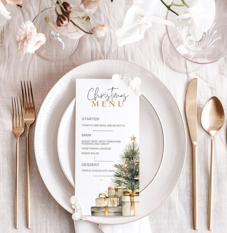 Christmas Menu Card Holiday Menu Template Printable Menu 2 Sizes ...