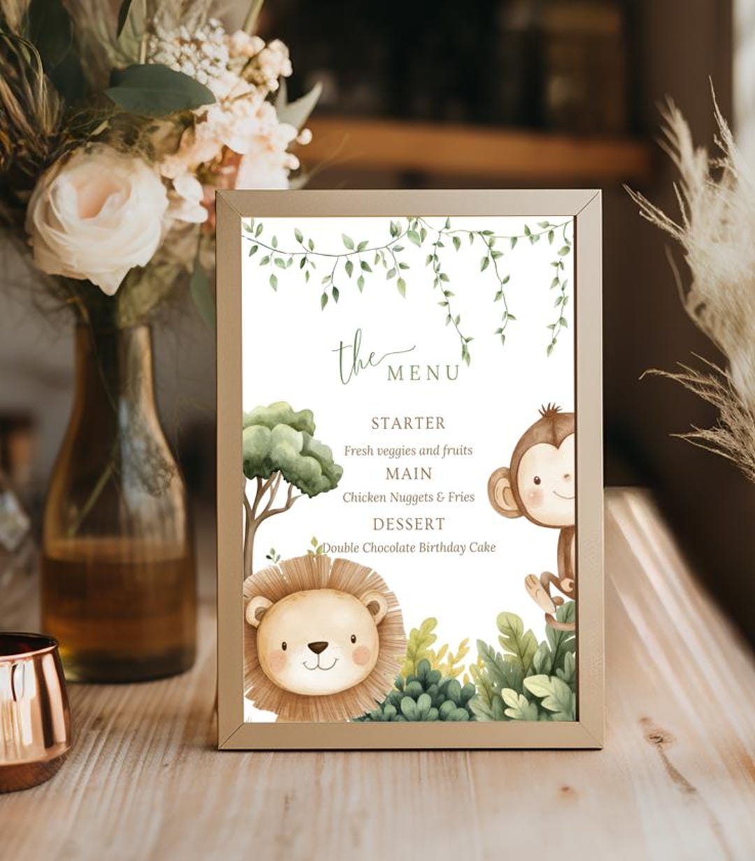 Editable Safari Animal Menu Card Template, Birthday Menu Card Template ...