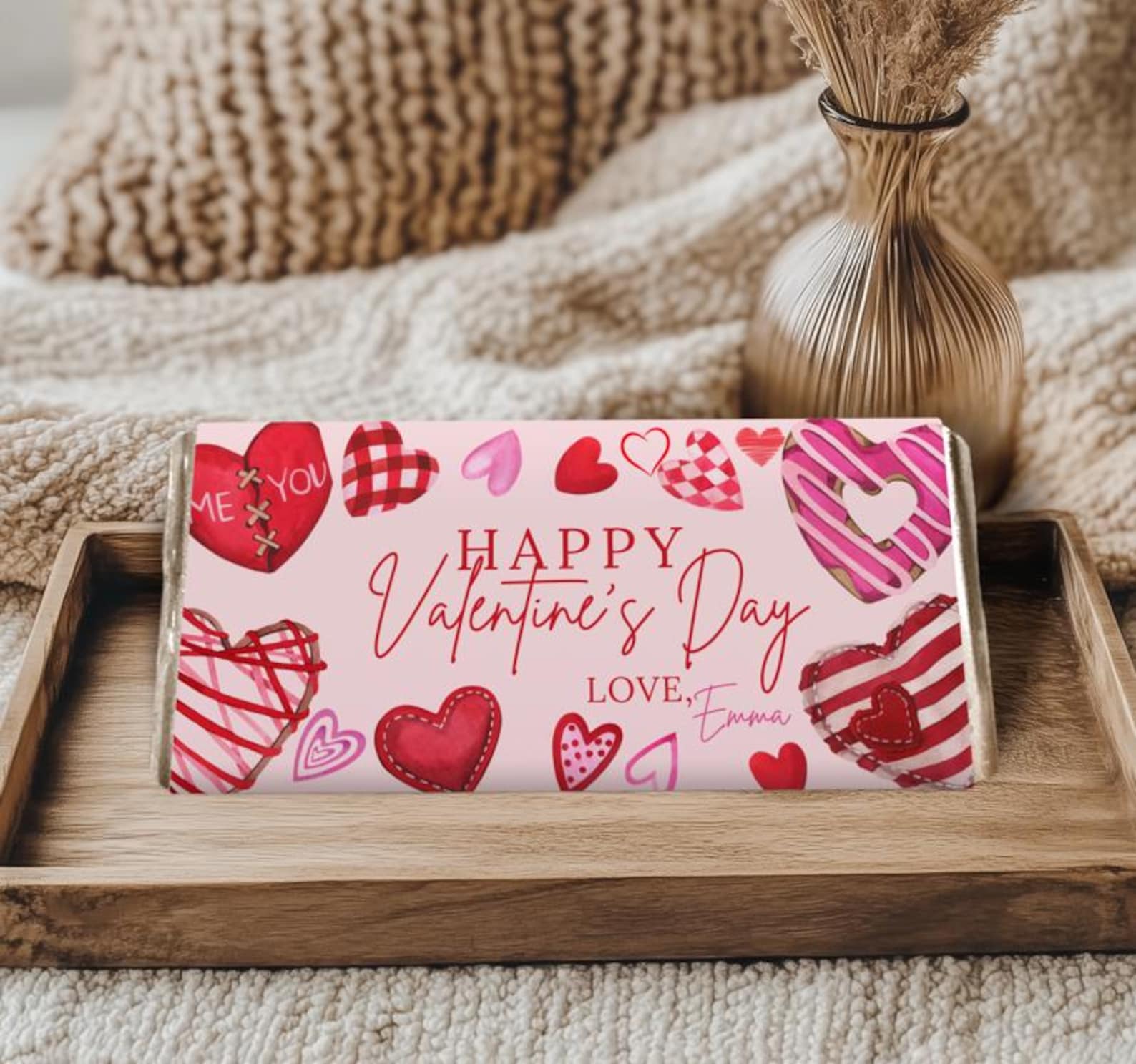 Valentine's Day Chocolate Bar Wrapper Template, Printable Hearts Candy ...
