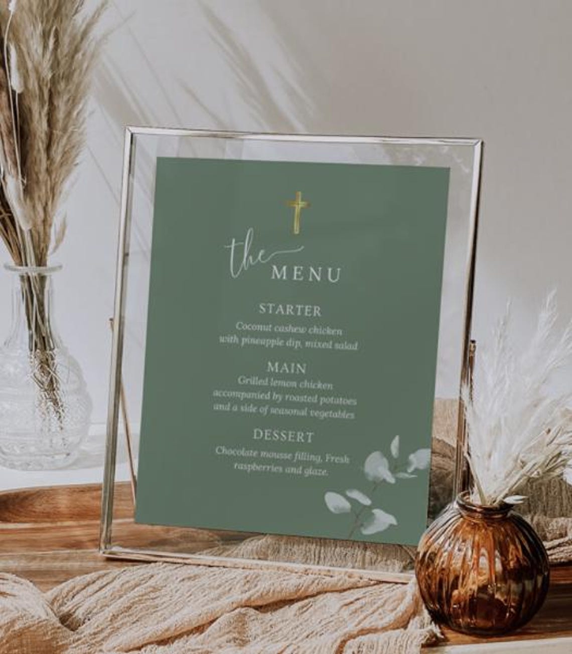 Sage Green Baptism Menu Template, Printable Christening Table Menu ...