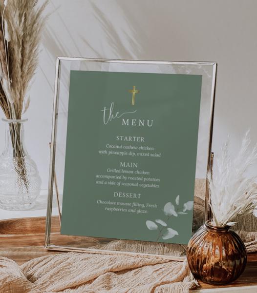 Sage Green Baptism Menu Template, Printable Christening Table Menu ...