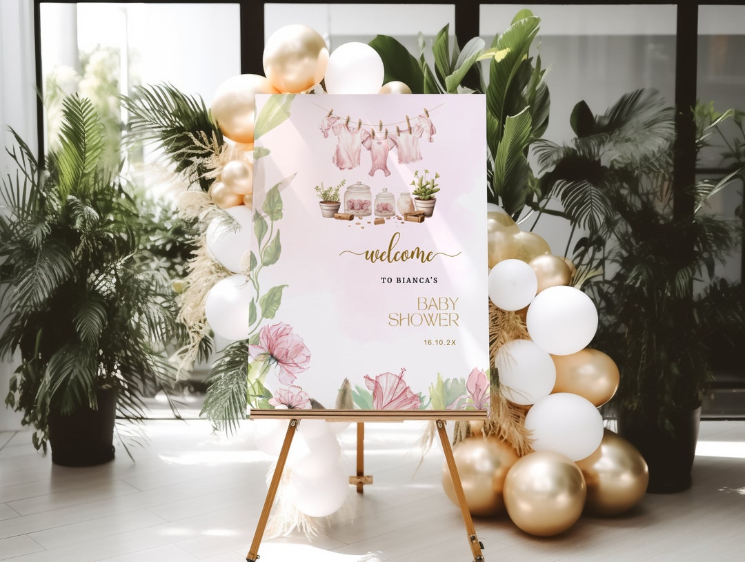 Baby Girl Baby Shower Welcome Sign Template, Blush Pink Clothes Line ...