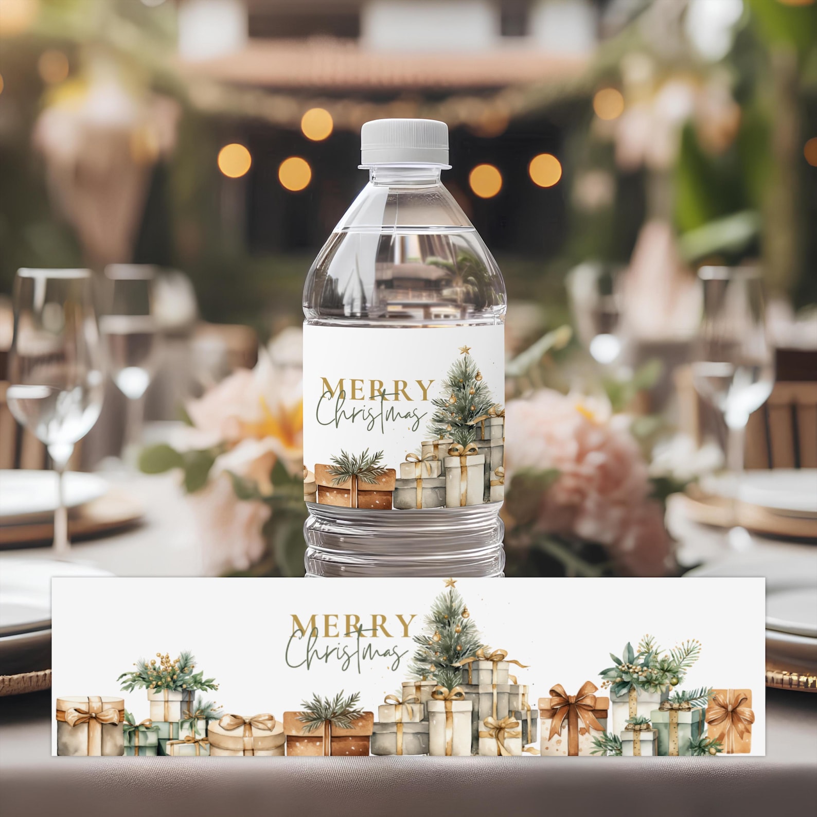Christmas Water Bottle Label Template, Personalized Printable Template ...