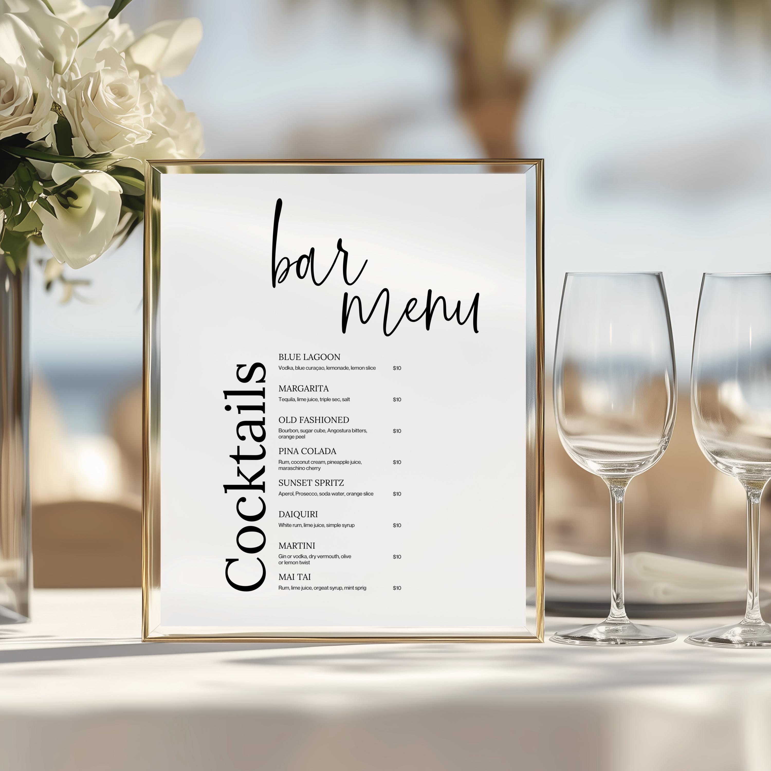 Bar Menu Template Modern Editable Drink Menu Printable Bar Menu Drink ...